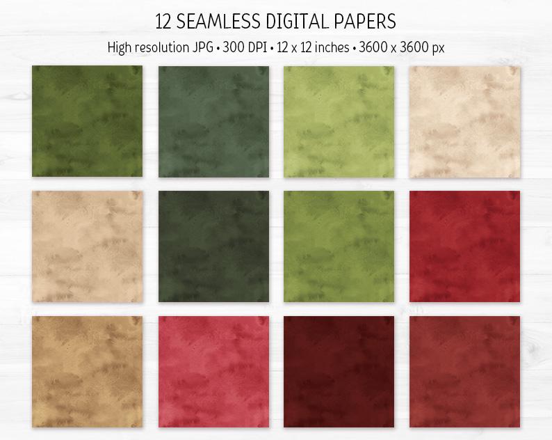 Watercolor Christmas Digital Paper Pack Holiday Hues Seamless Pattern ...