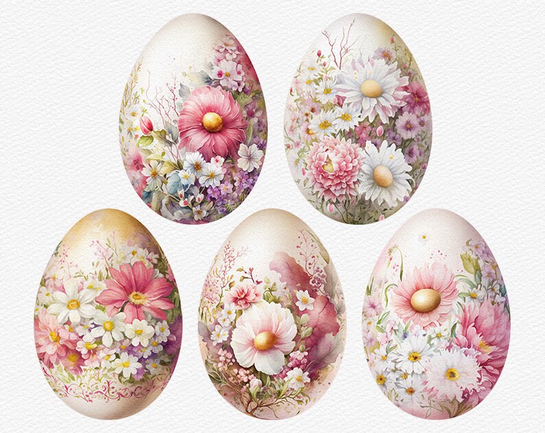 Floral Eggs Watercolor Clipart Easter Egg PNG Bundle Spring - Etsy