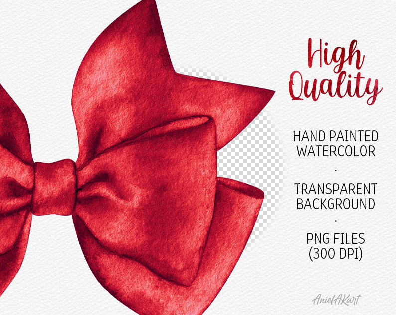 Watercolor Red Bows Clipart Handpainted Gift Bows PNG Digital - Etsy