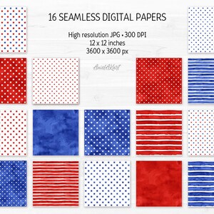 Independence Day Digital Paper Pack Watercolor Stars Seamless Pattern ...
