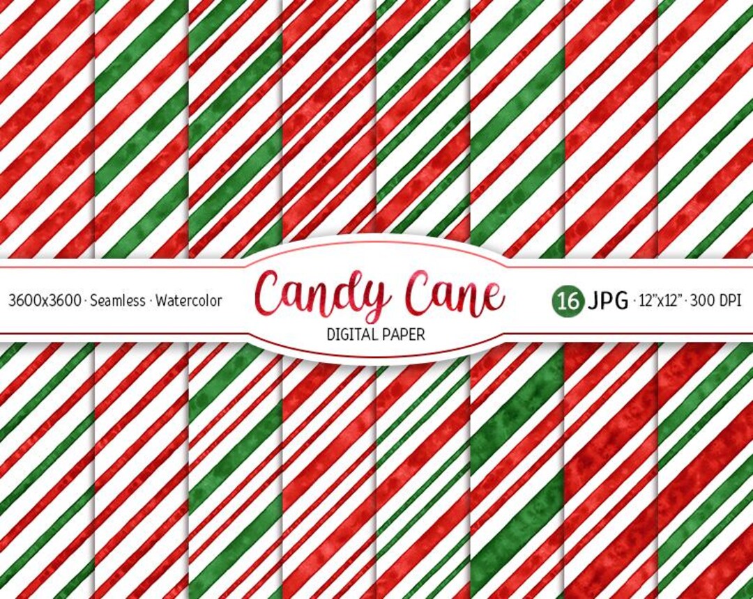 Candy Cane Stripes Digital Paper Pack Watercolor Seamless Pattern Red ...
