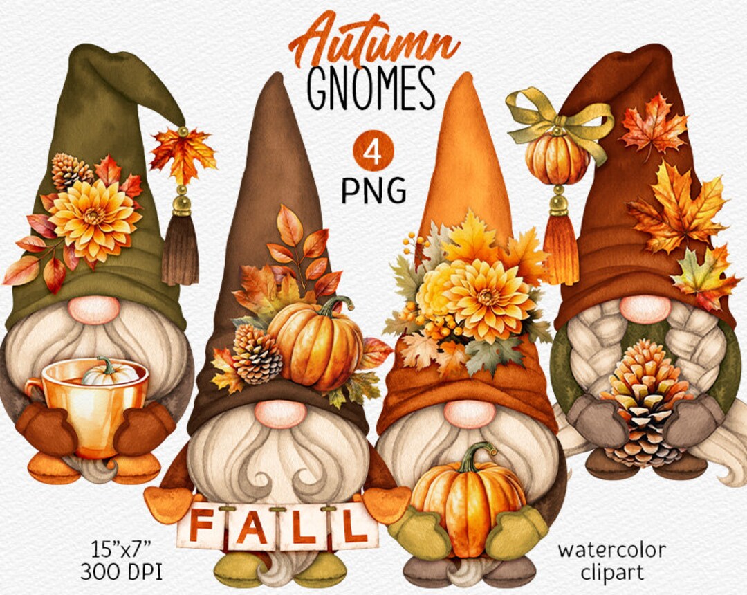Fall Gnomes PNG Sublimation Design Watercolor Fall PNG Autumn PNG ...