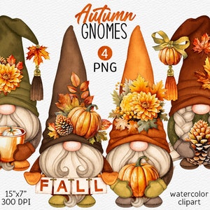 Fall Gnomes PNG Sublimation Design Watercolor Fall PNG Autumn PNG ...