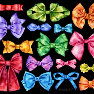 Watercolor Bow Clipart Hand Painted Multicolor Bows Colorful Digital ...