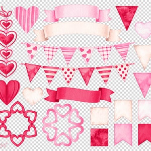 Watercolor Valentine's Day Clipart Handpainted Romantic Bunting Tag PNG ...