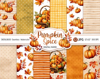 Autumn Watercolor Digital Paper Pumpkin Pattern Thanksgiving - Etsy