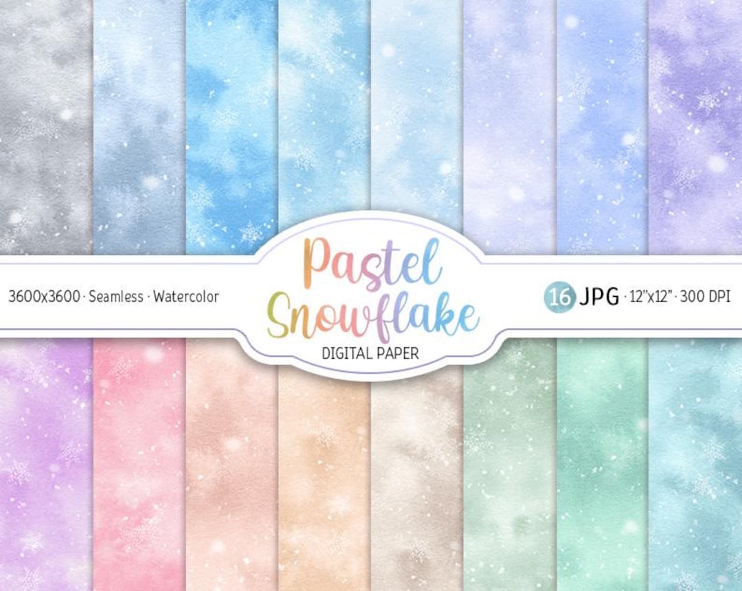 Pastel Watercolor Snowflakes Digital Paper Pack Seamless White Snow ...