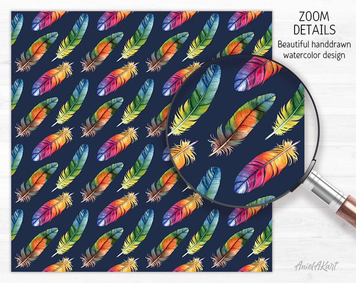 Rainbow Feather Watercolor Digital Paper Pack Colorful Exotic - Etsy
