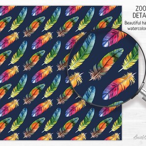 Rainbow Feather Watercolor Digital Paper Pack Colorful Exotic Boho ...