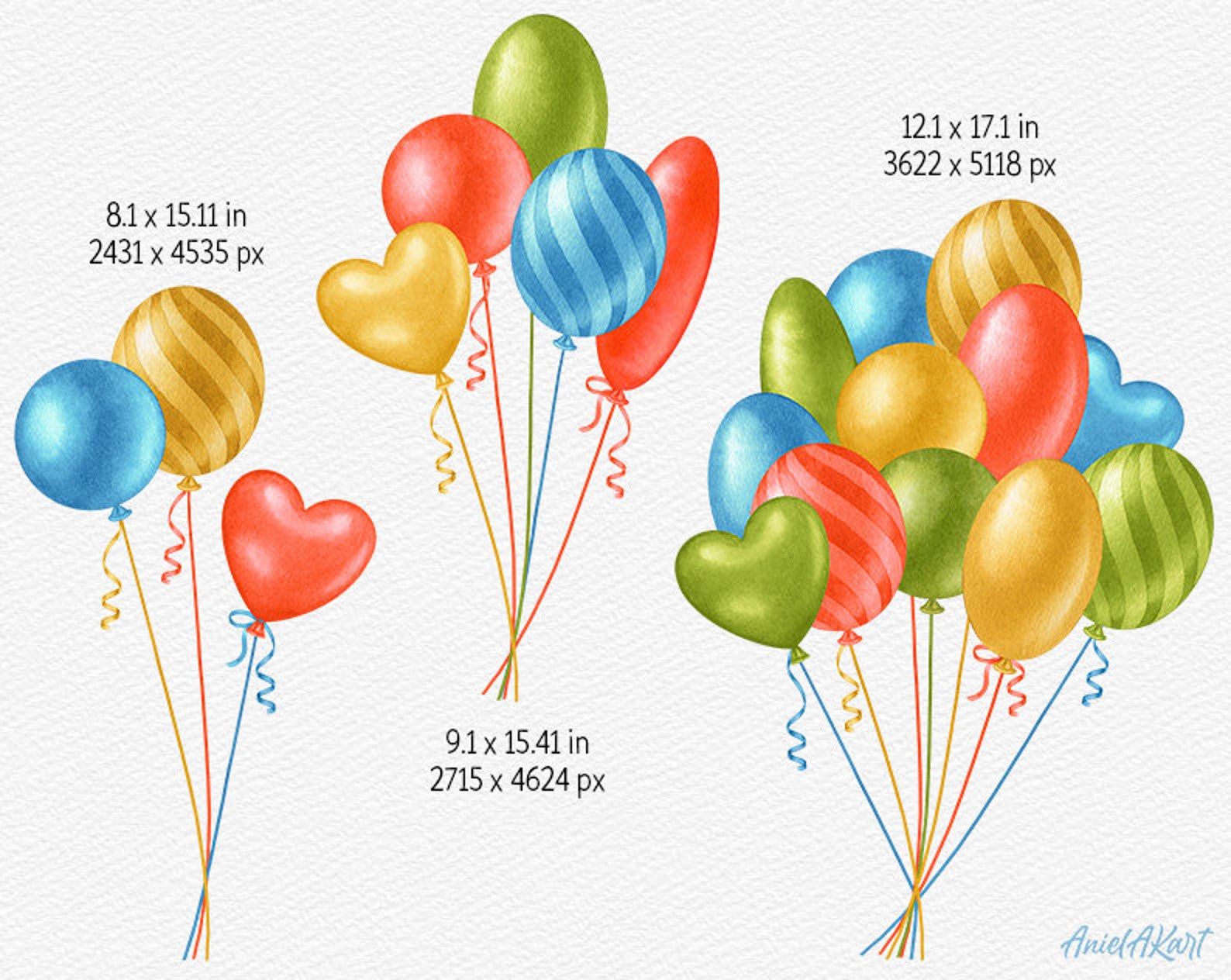 Watercolor Colorful Balloons Clipart Hand Painted Birthday Watercolor ...