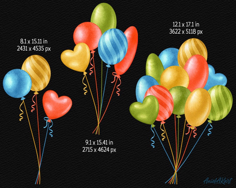 Watercolor Colorful Balloons Clipart Hand Painted Birthday Watercolor ...