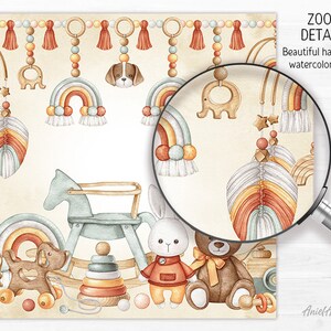 Boho Baby Digital Paper Pack Nursery Watercolor Baby Toys Seamless ...