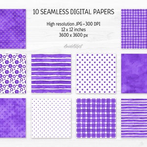 Amethyst Purple Seamless Pattern Watercolor Polka Dot Digital Paper ...