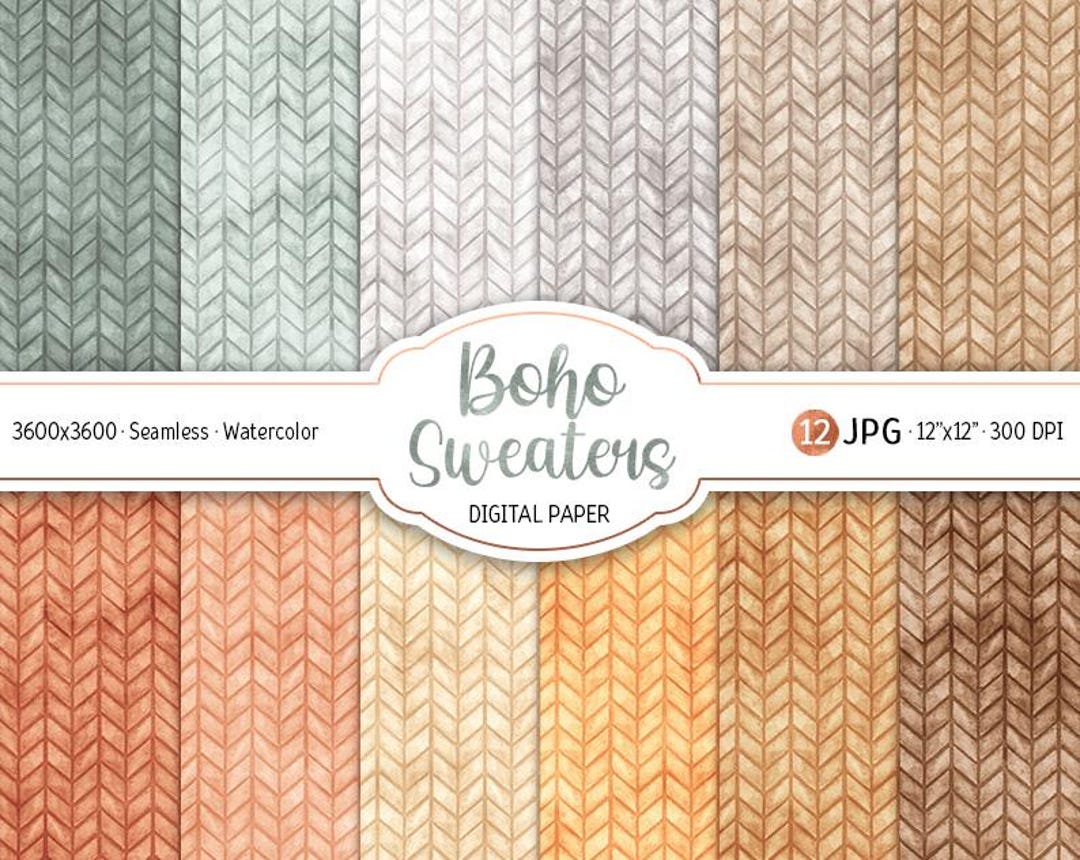 Boho Sweater Digital Paper Pack Neutral Earthy Boho Seamless Pattern ...