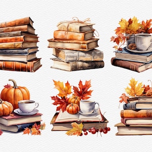 Watercolor Fall Reading Clipart Pack Watercolor Autumn Book PNG Bundle ...