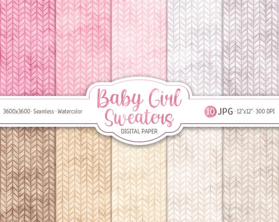 Baby Girl Sweater Digital Paper Pack Watercolor Blush Pink Pastel ...
