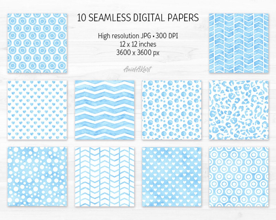 Baby Blue Digital Paper Pack Watercolor Confetti Seamless - Etsy