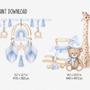 Baby Boy Watercolor Clipart Boho Nursery PNG Blue Baby Shower Clipart ...