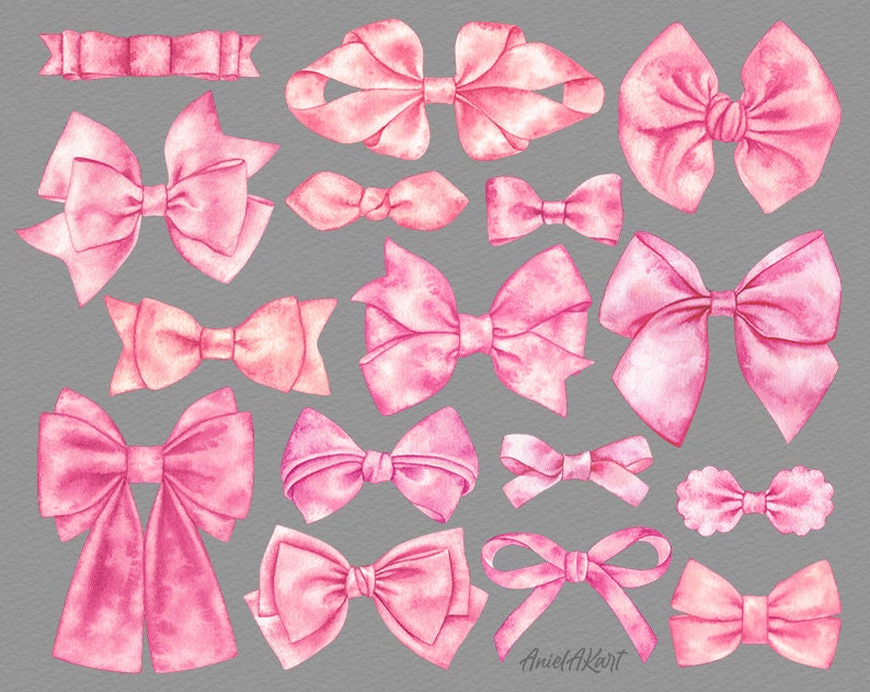 Watercolor Pink Bows Clipart Handpainted Pastel Pink Bows PNG | Etsy