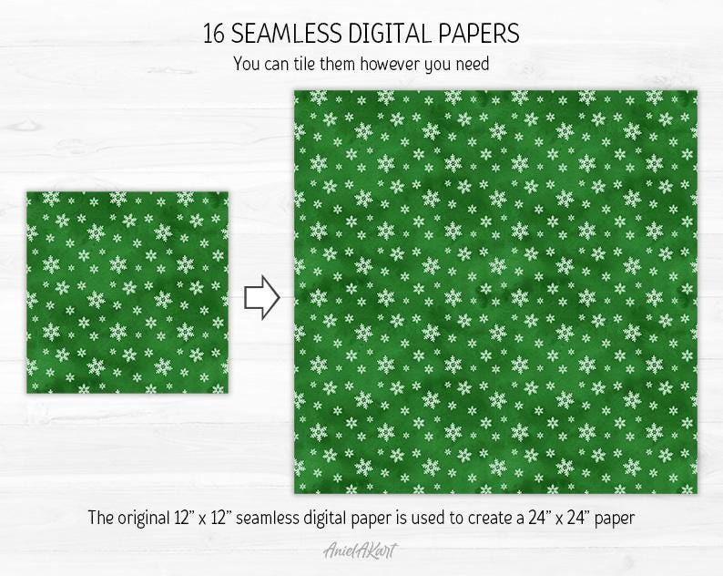 Christmas Digital Paper Pack Watercolor Snowflakes Seamless Pattern ...