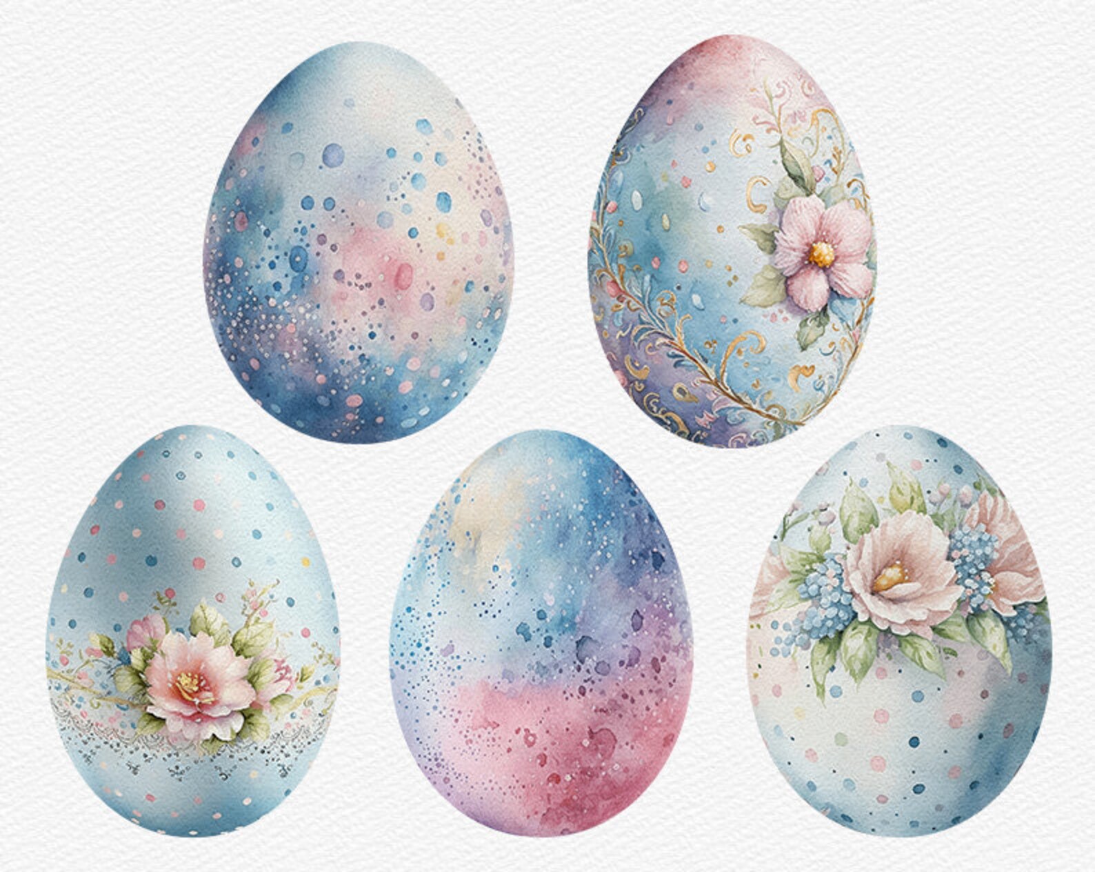 Watercolor Easter Clipart Bundle, Spring Clipart PNG, Basket Bird Eggs ...