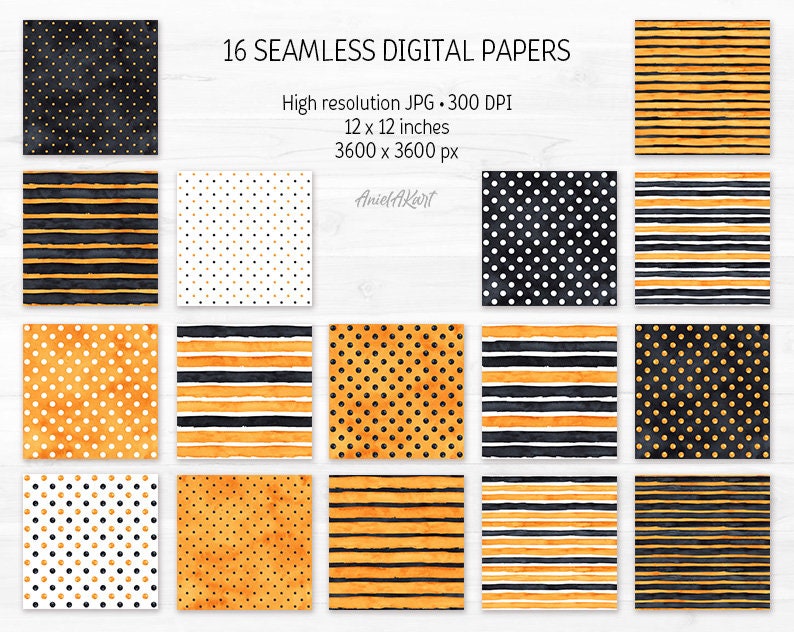 Orange Black Digital Paper Pack Watercolor Polka Dot Seamless - Etsy