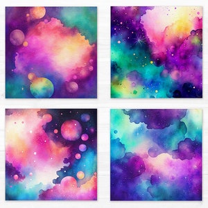 Cosmic Clouds Digital Paper Pack Watercolor Galaxy Night Printable ...