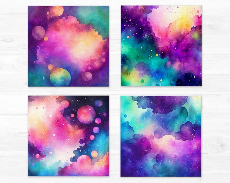 Cosmic Clouds Digital Paper Pack Watercolor Galaxy Night Printable ...