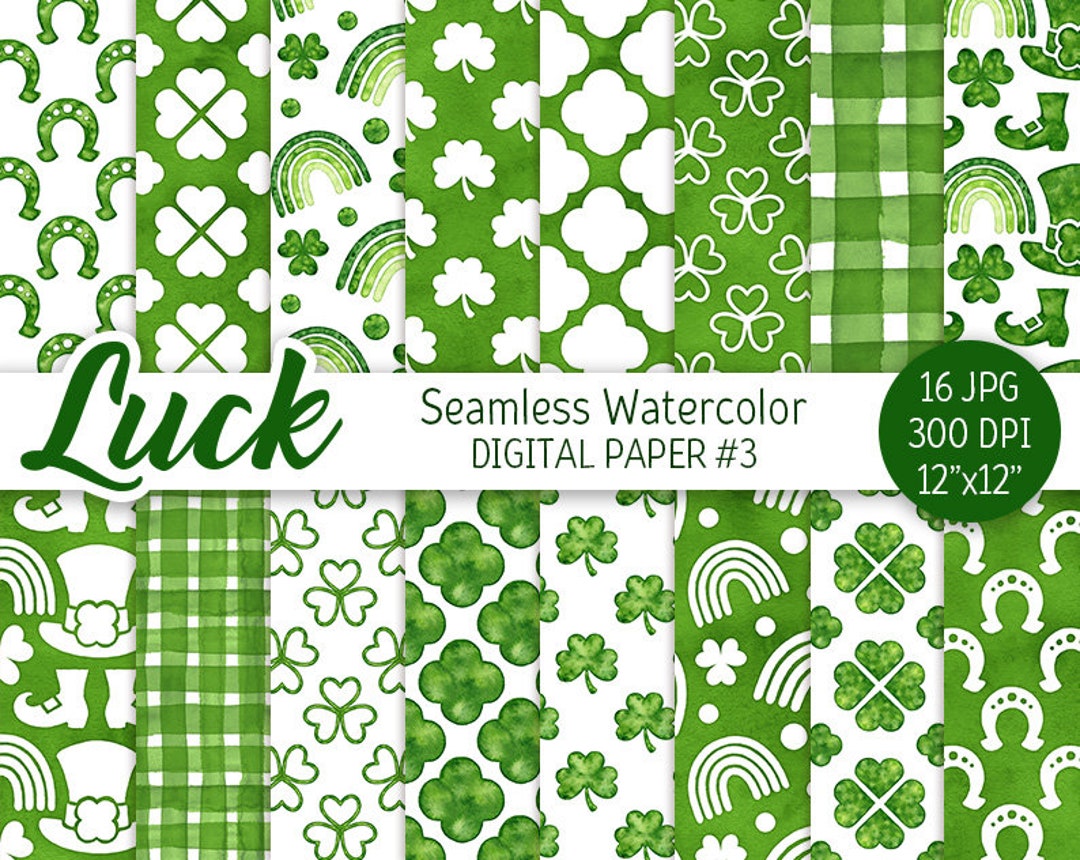 St Patrick's Day Digital Paper Pack Watercolor Shamrock Seamless ...