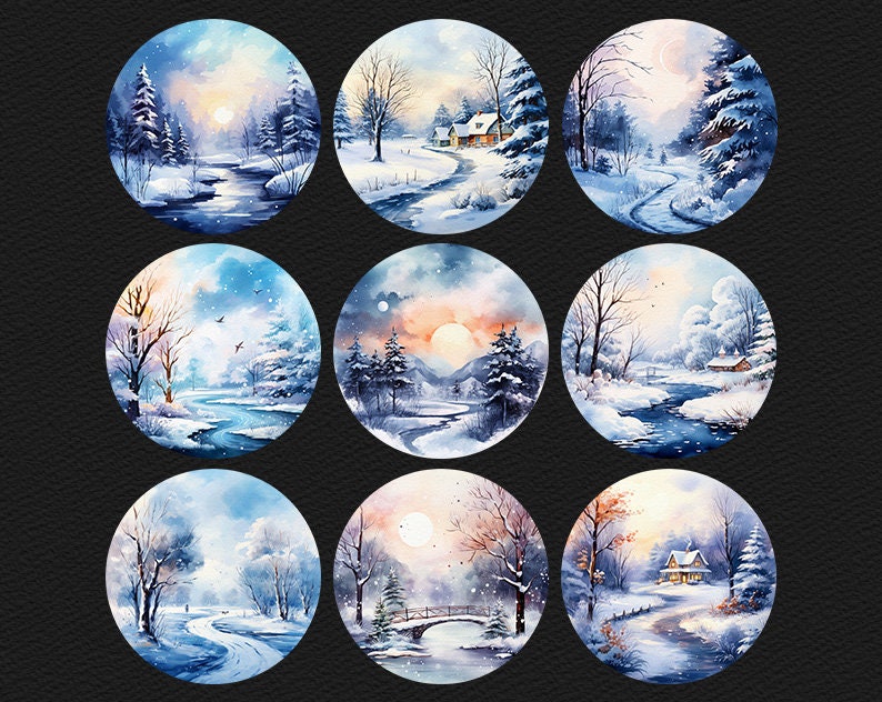Watercolor Winter Clipart Bundle Snowy Winter PNG Landscape PNG ...