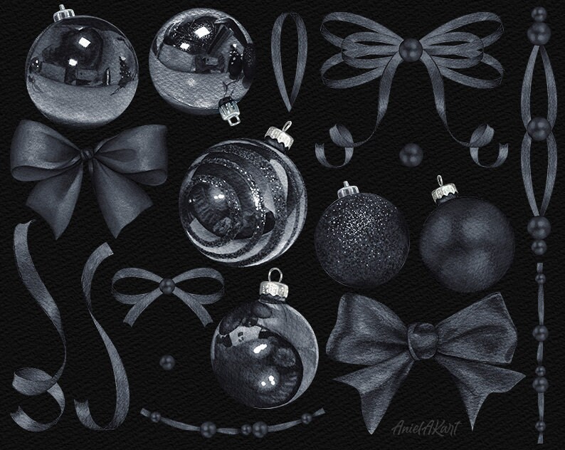 Black Christmas Clipart Watercolor Ribbon Clipart Christmas - Etsy UK