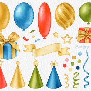 Watercolor Birthday Party Clipart Hand Painted Colorful Birthday PNG ...