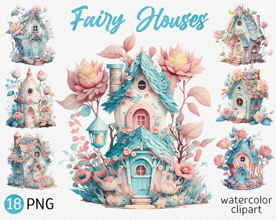 Pastel Fairy House Clipart Watercolor Flower Fairy House PNG ...