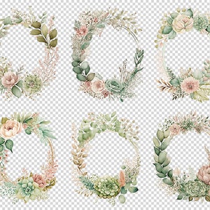 Watercolor Boho Floral Frame Clipart Flower Wreath Boho Wedding PNG ...