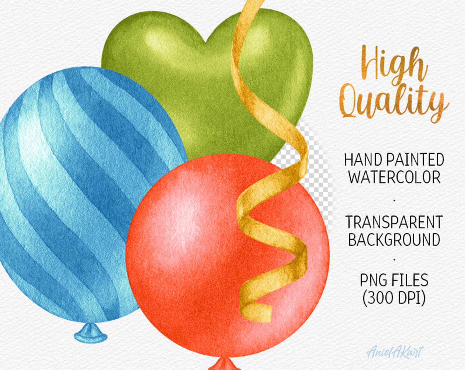 Watercolor Birthday Balloons Clipart Hand Painted Confetti - Etsy