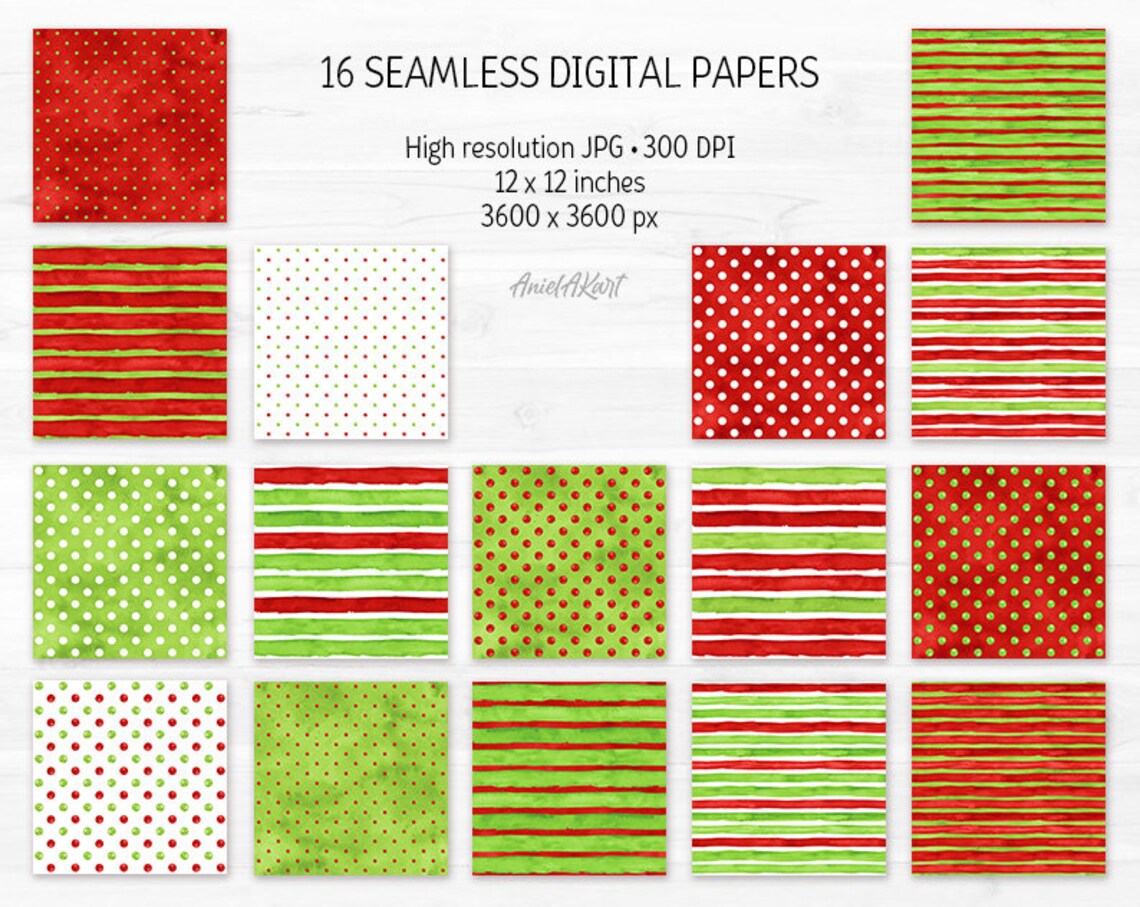 Christmas Digital Paper Pack Watercolor Polka Dot Seamless Pattern ...