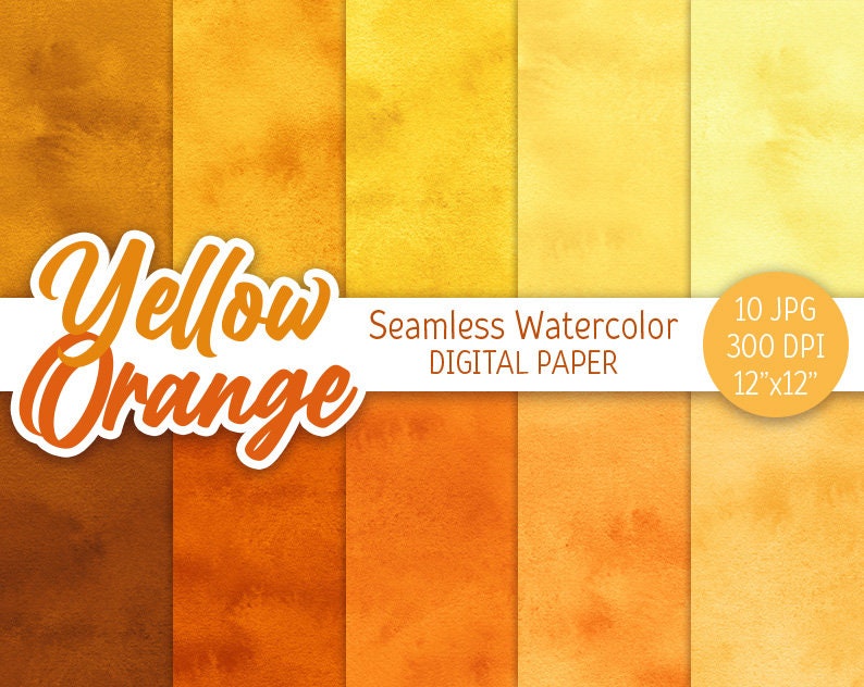 Yellow Orange Watercolor Background Ombre Digital Paper Pack Seamless ...