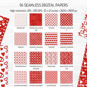 Red White Valentine Day Digital Paper Bundle Watercolor Love Seamless ...