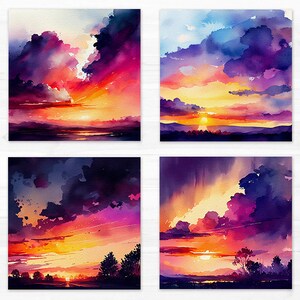 Watercolor Sunset Sky Digital Paper Pack Beach Sunset Printable ...