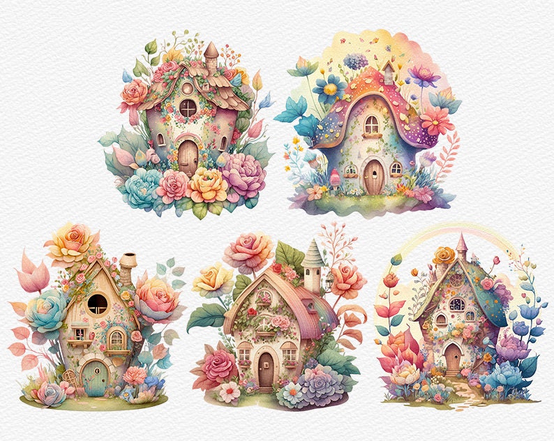 Hada casa Clipart acuarela flor casa de hadas PNG Scrapbooking - Etsy ...