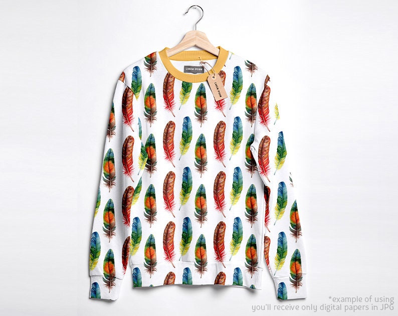 Rainbow Feather Watercolor Digital Paper Pack Colorful Exotic - Etsy