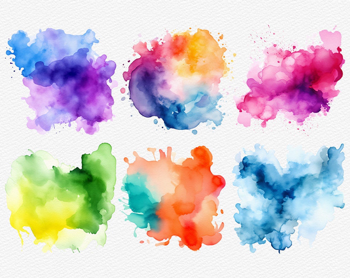Watercolor Splash Clipart PNG Bundle Alcohol Ink Clipart Colorful Paint ...