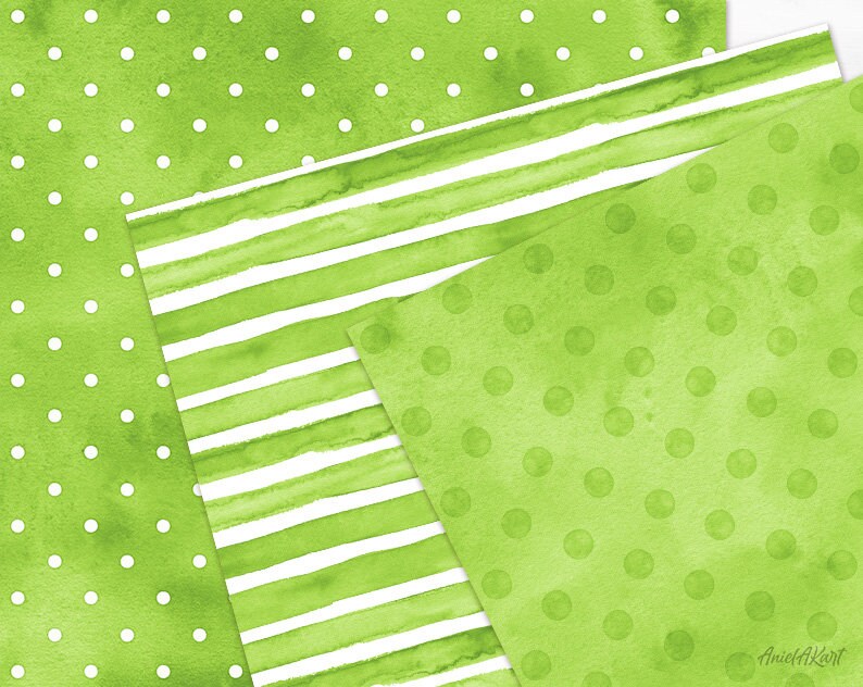 Green Seamless Pattern Watercolor Polka Dot Digital Paper Pack ...