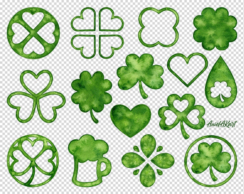 Watercolor St. Patrick's Day Clipart Irish PNG Green Shamrock Clipart ...