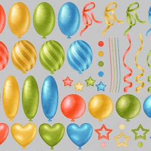 Watercolor Birthday Balloons Clipart Hand Painted Confetti Birthday ...