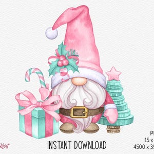 Pink Christmas Gnome PNG SANTA Claus Gnome Clipart Cute Hand Drawn ...