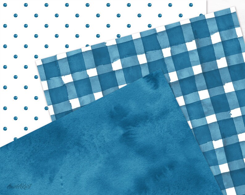 Prussian Blue Seamless Pattern Watercolor Polka Dot Digital Paper Pack ...
