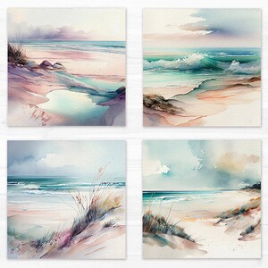 Watercolor Summer Beach Digital Paper Pack Seascape Printable ...