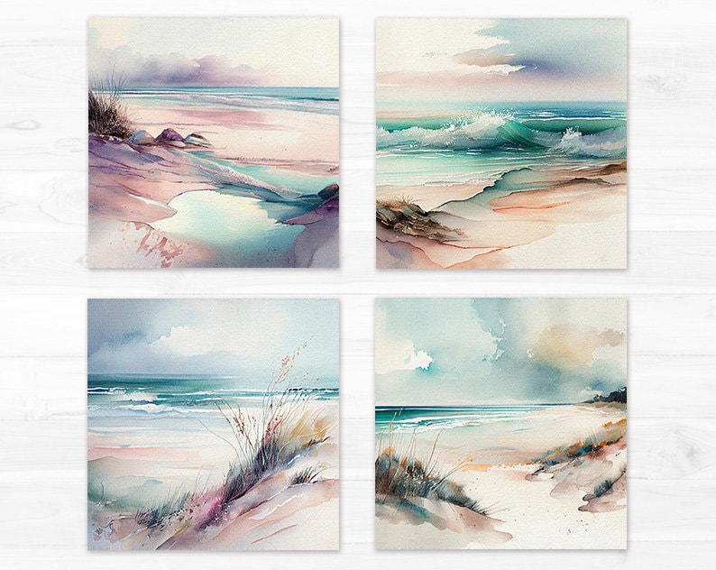 Watercolor Summer Beach Digital Paper Pack Seascape Printable ...