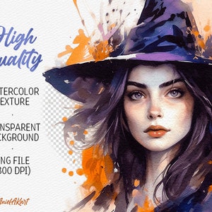 Watercolor Halloween Witch Clipart Pack Beautiful Witch PNG Women ...